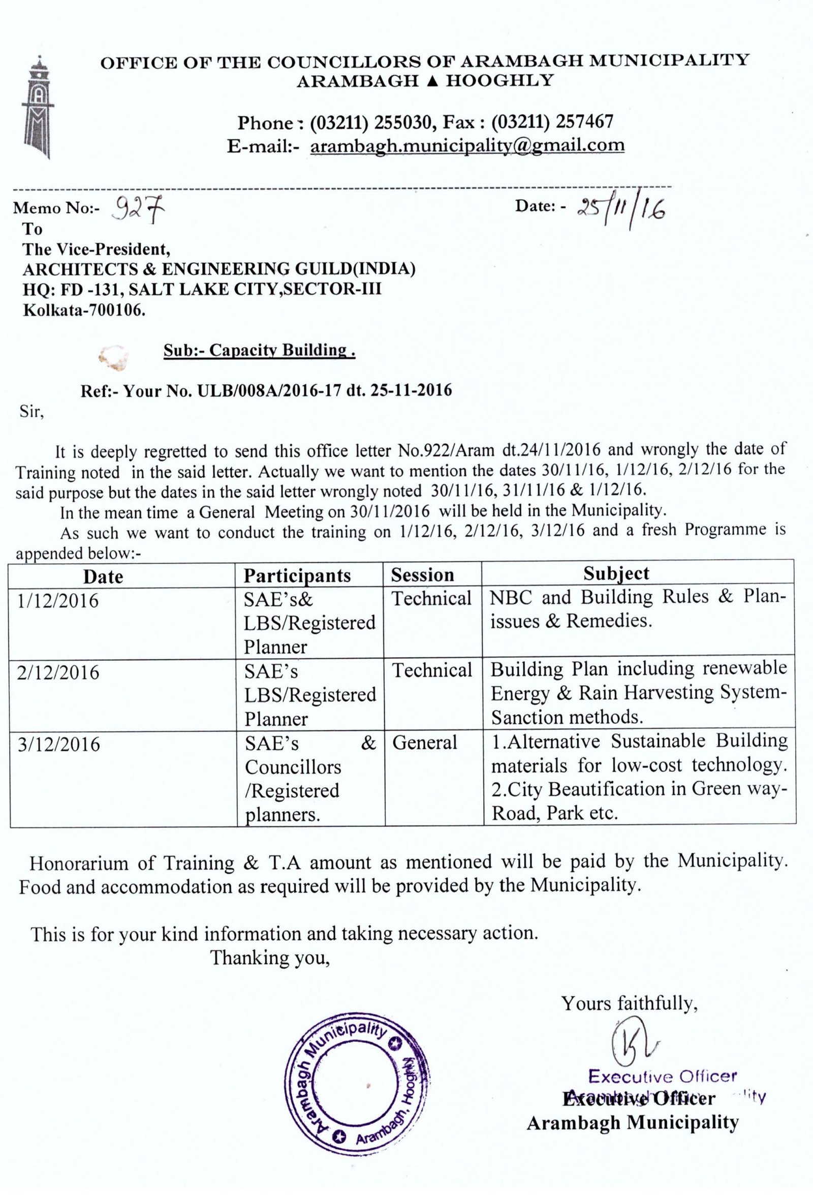 ARAMBAGH ULB-2016 - ARCHITECTS & ENGINEERS GUILD (INDIA)